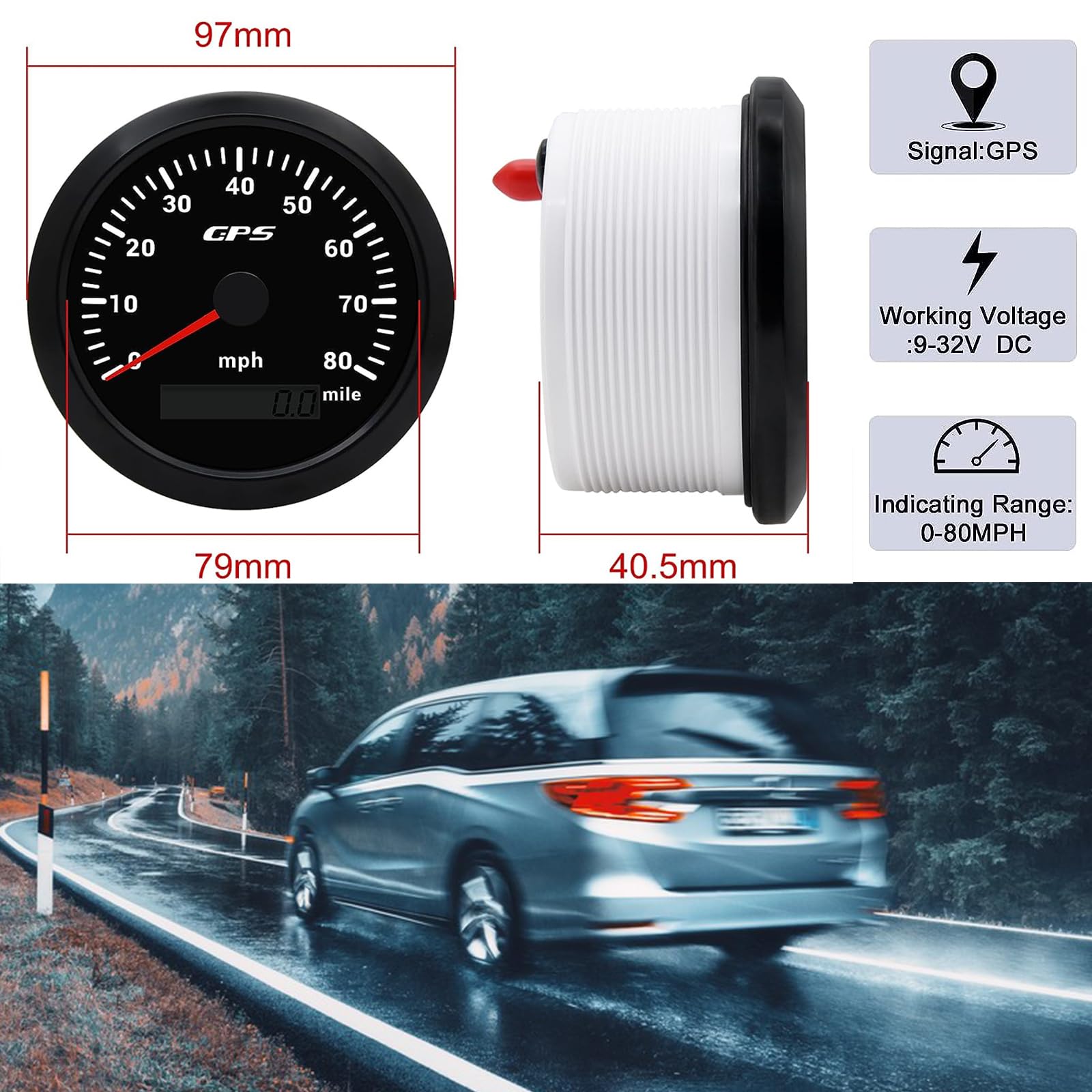 Snapklik.com : Geloo 85MM Boat Speedometer Gauge 0-80 MPH Digital GPS ...