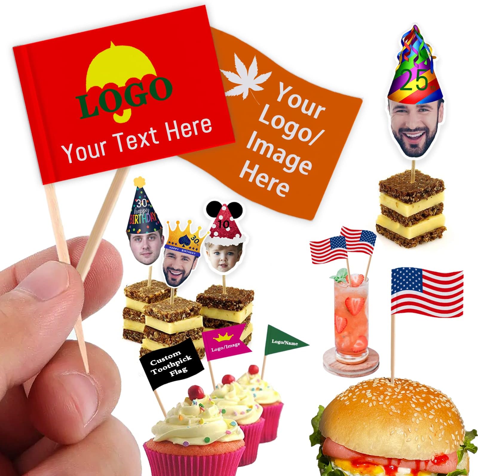 Amazon.com | Custom Toothpick Flags with Logo/Photo 100Pcs ...
