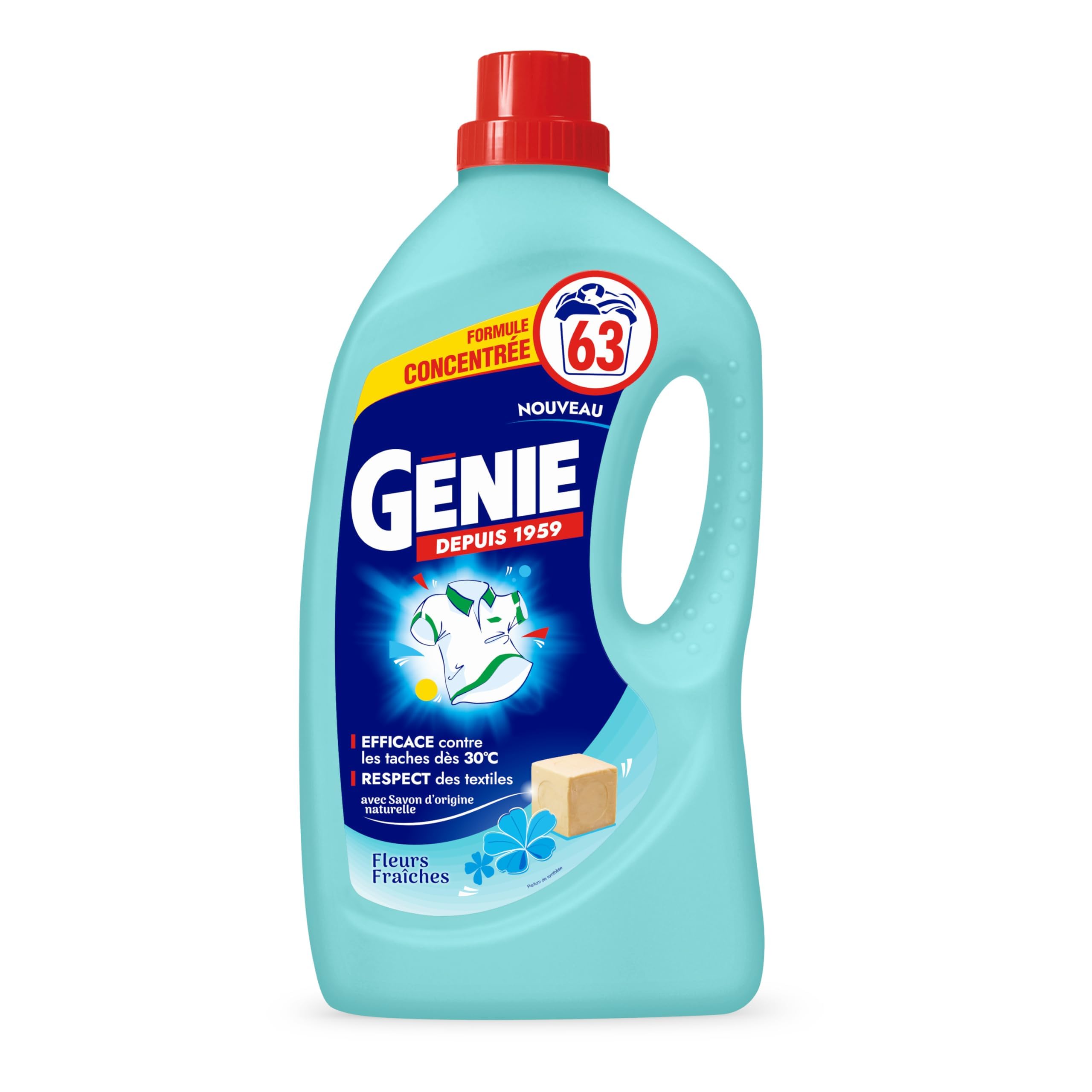 GENIE Lessive Liquide Fleurs Fraiches 63 Lavages - 2,52L : Amazon.fr ...
