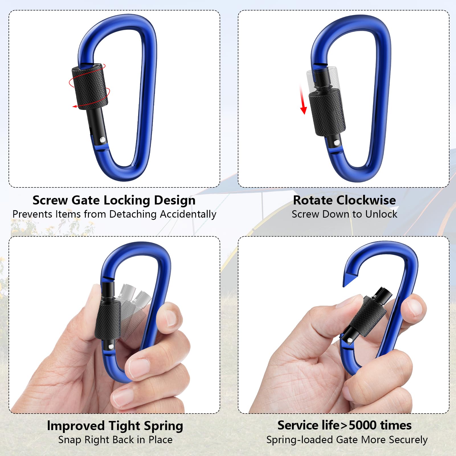 Snapklik.com : Sprookber 3" Locking Carabiners Keychain Carbineers D ...