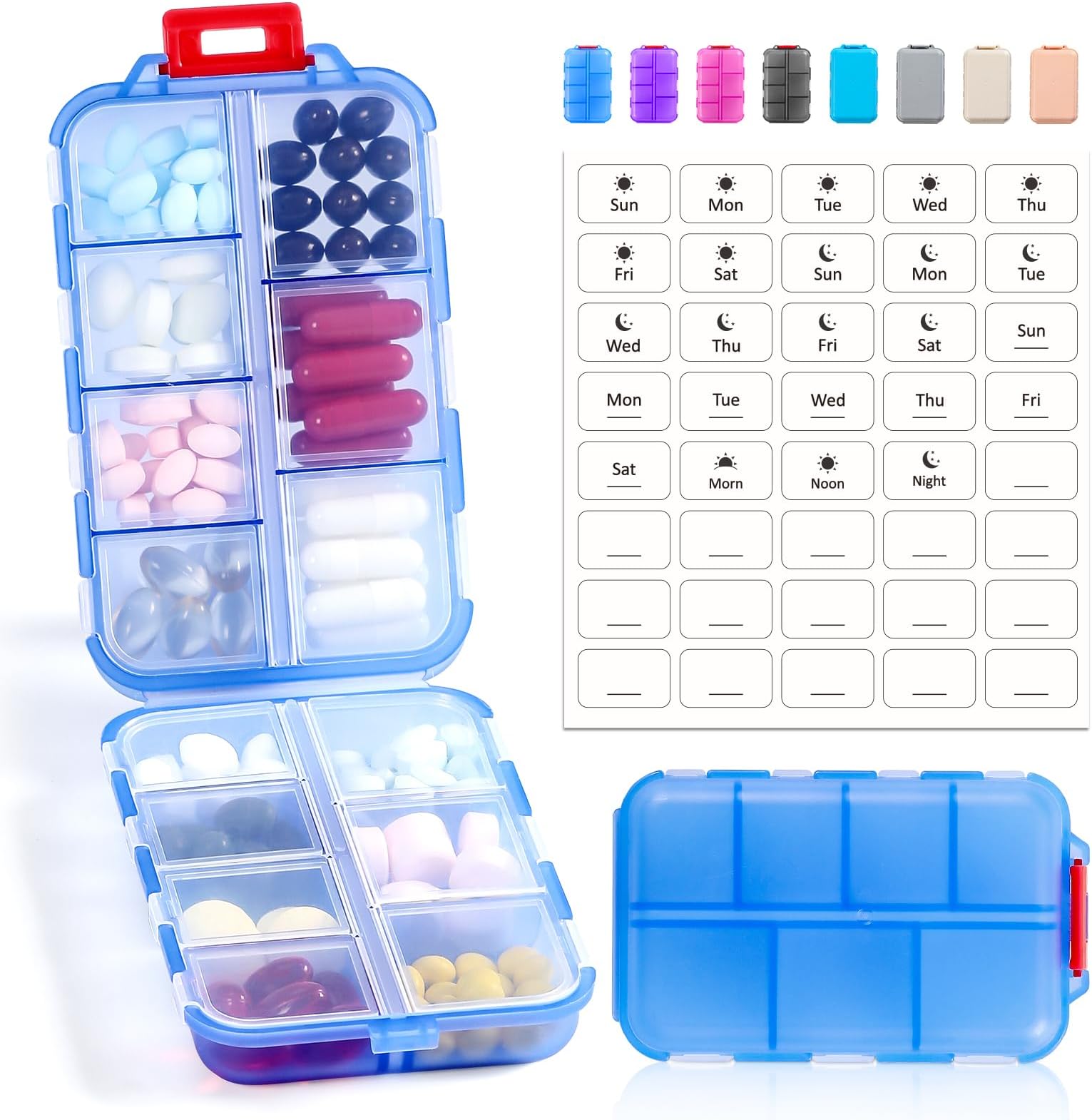 Amazon.com: 14 GRIDS Travel Pill Organizer Box with Labels - Travel ...