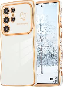 Amazon.com: DEFBSC Case for Samsung Galaxy S22 Ultra Case, Curly Wave Shape Plating Frame Cute ...