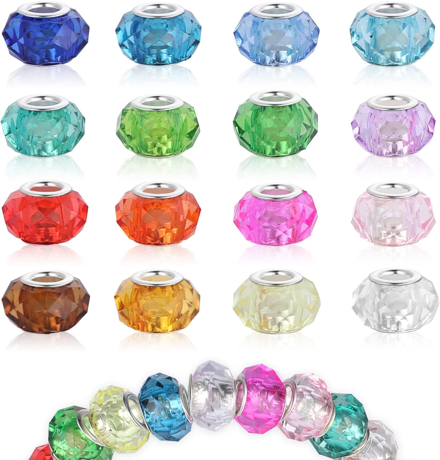 TOAOB 50pcs 10 Colors Glass European Beads Big Hole Beads Murano Charms ...