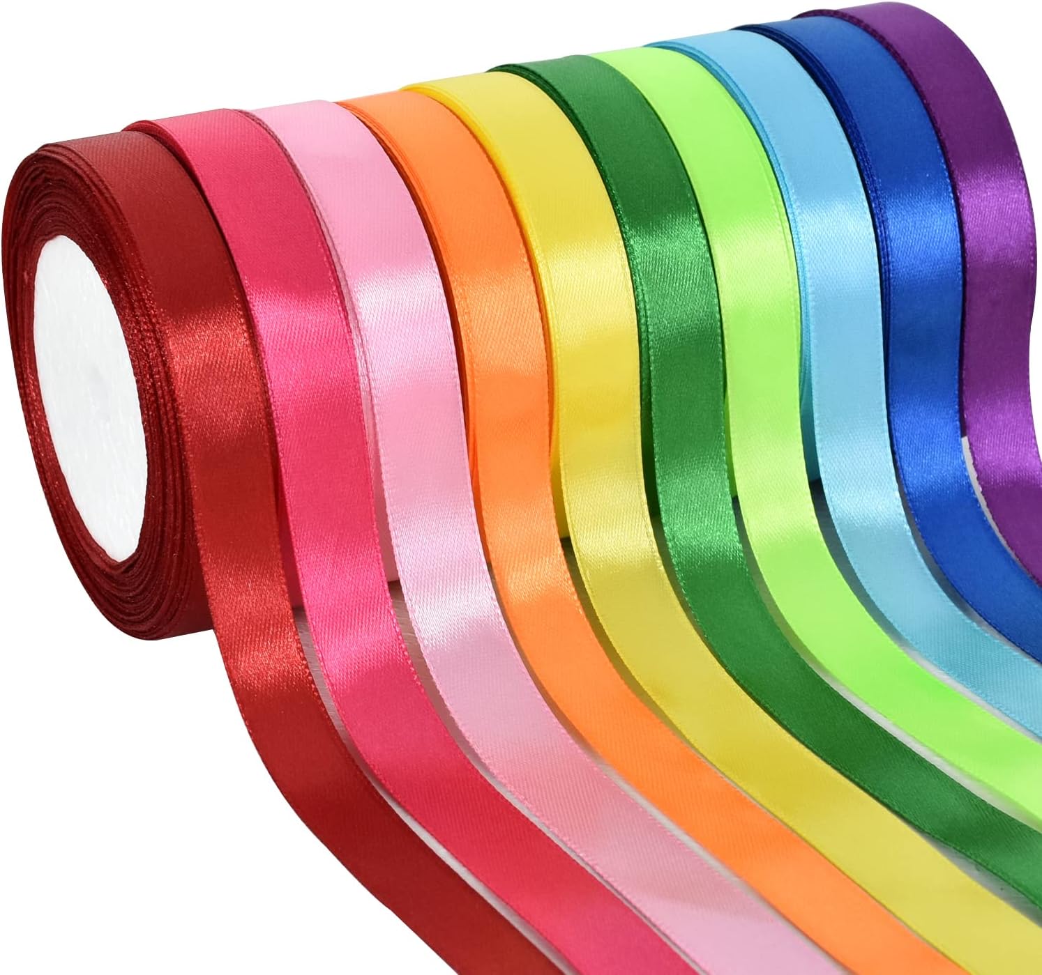 TONIFUL 10 Colors Rainbow Satin Ribbon 3/5 inch x 250 Yards Thin Fabric ...