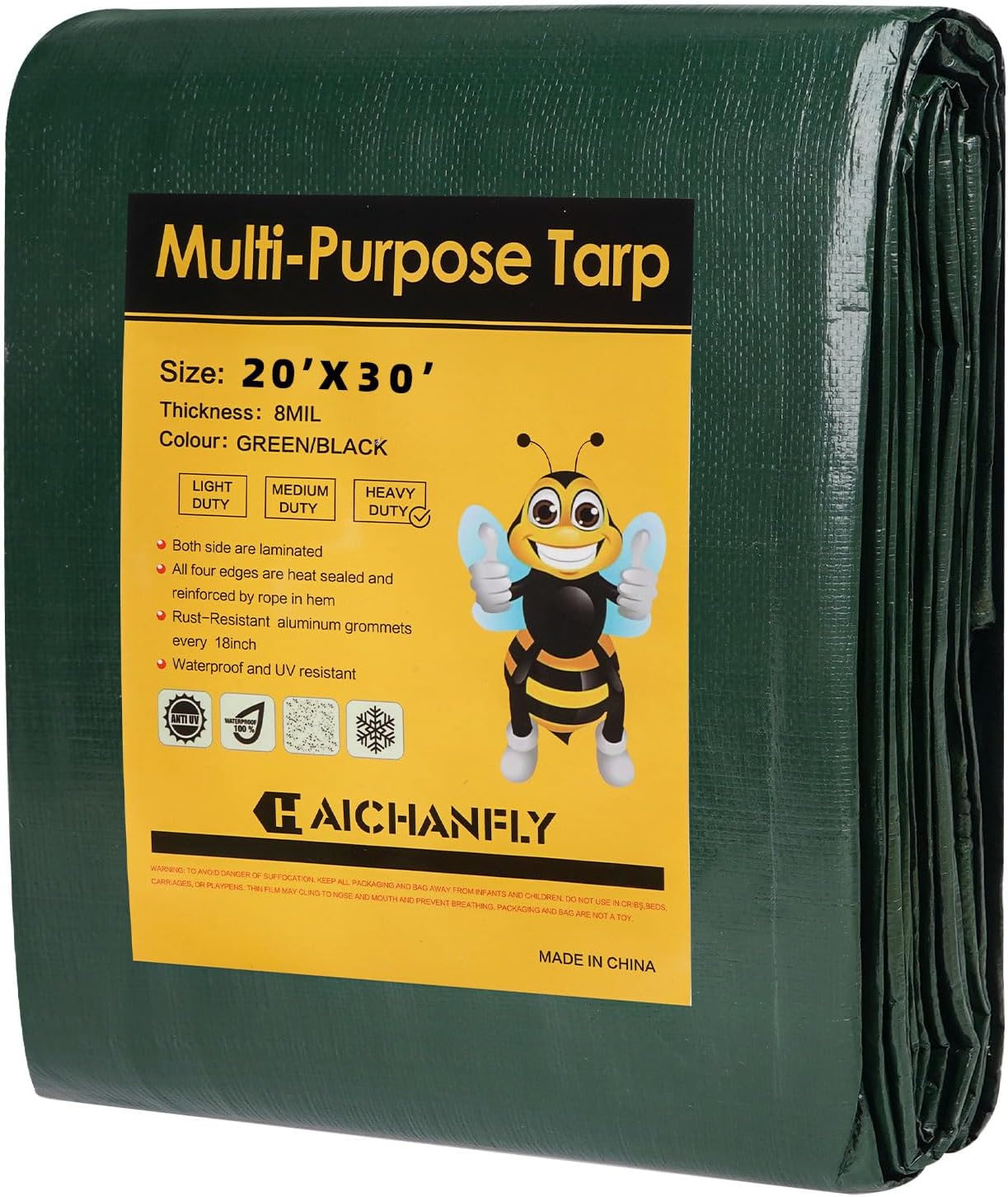 HAICHANFLY Heavy Duty Double-Sided Waterproof Poly Tarp 20x30 Feet 8mil ...