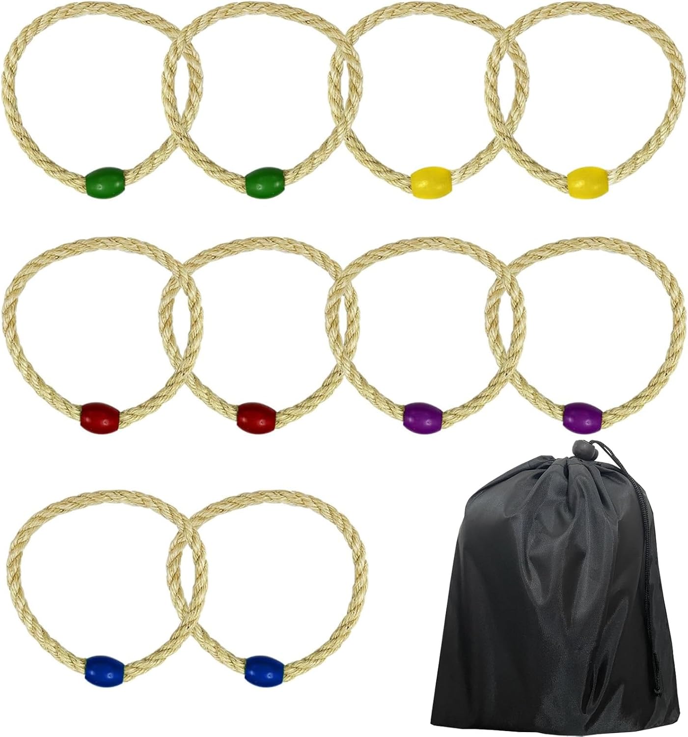 10pcs Ring Throwing Rope with 1pc Black Double Drawstring Bag, Garden ...