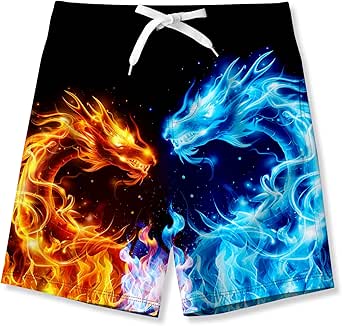 Amazon.com: 11t 12t Child Beach Board Shorts Cool Fire Dragon Swim ...