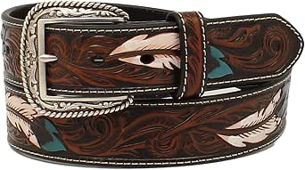 Amazon.com: ARIAT Men's Floral and Feather Embossed Leather Belt with ...