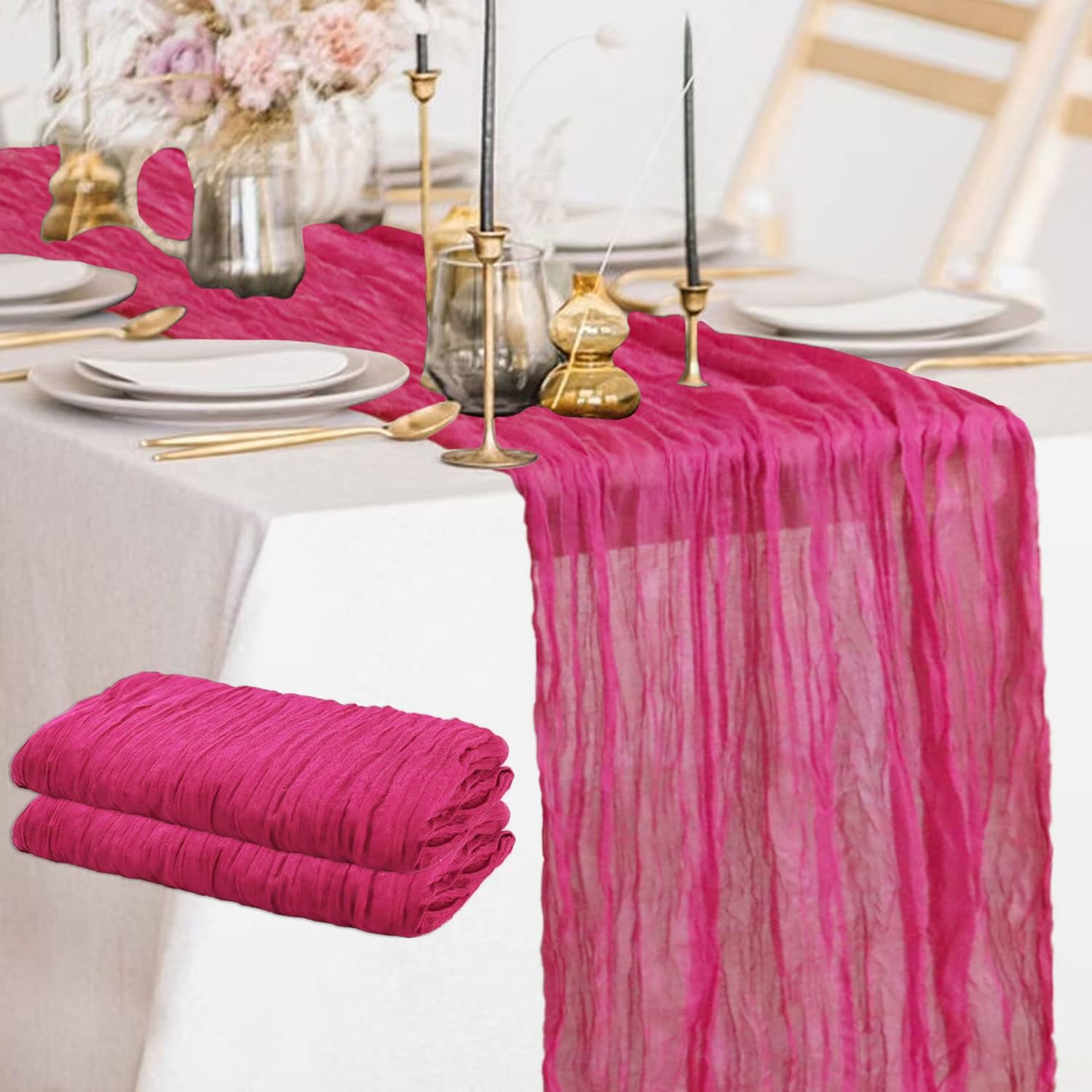 Amazon.com: FANPROMS Hot Pink Cheesecloth Table Runner 10FT 2 Pack Boho ...