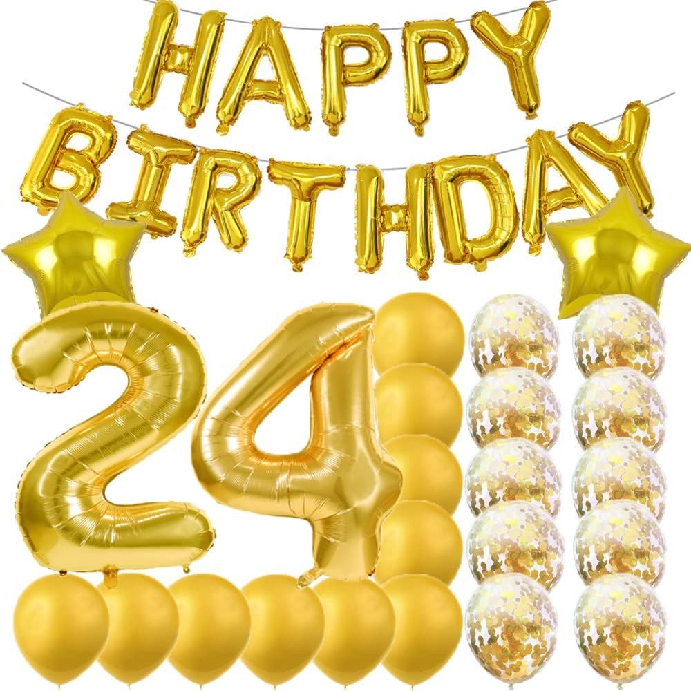 Amazon.com: ZSNWGZ Sweet 24th Birthday Decorations Party Supplies,Gold ...