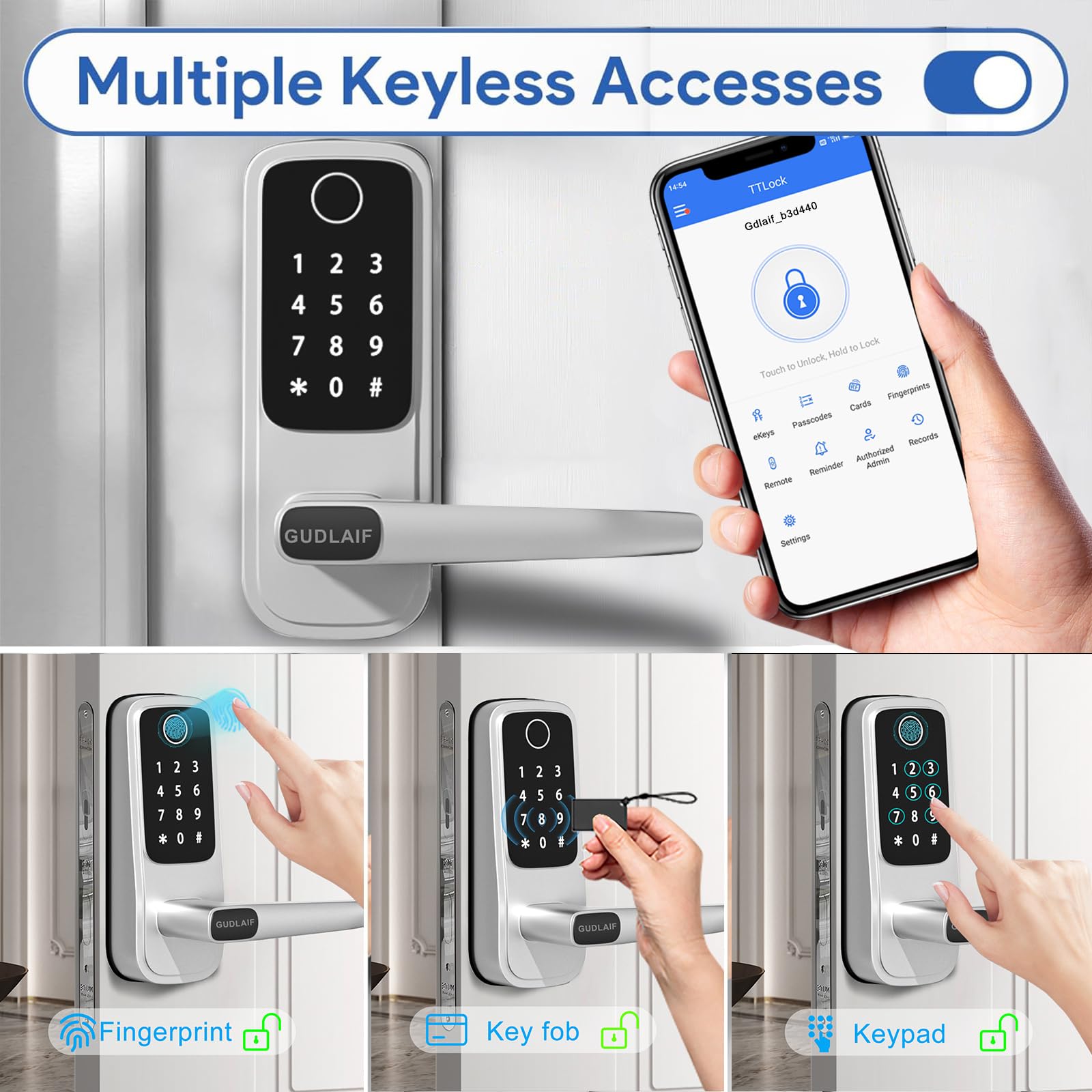 Snapklik.com : GUDLAIF Smart Lock, 5-in-1 Keyless Entry, Fingerprint ...