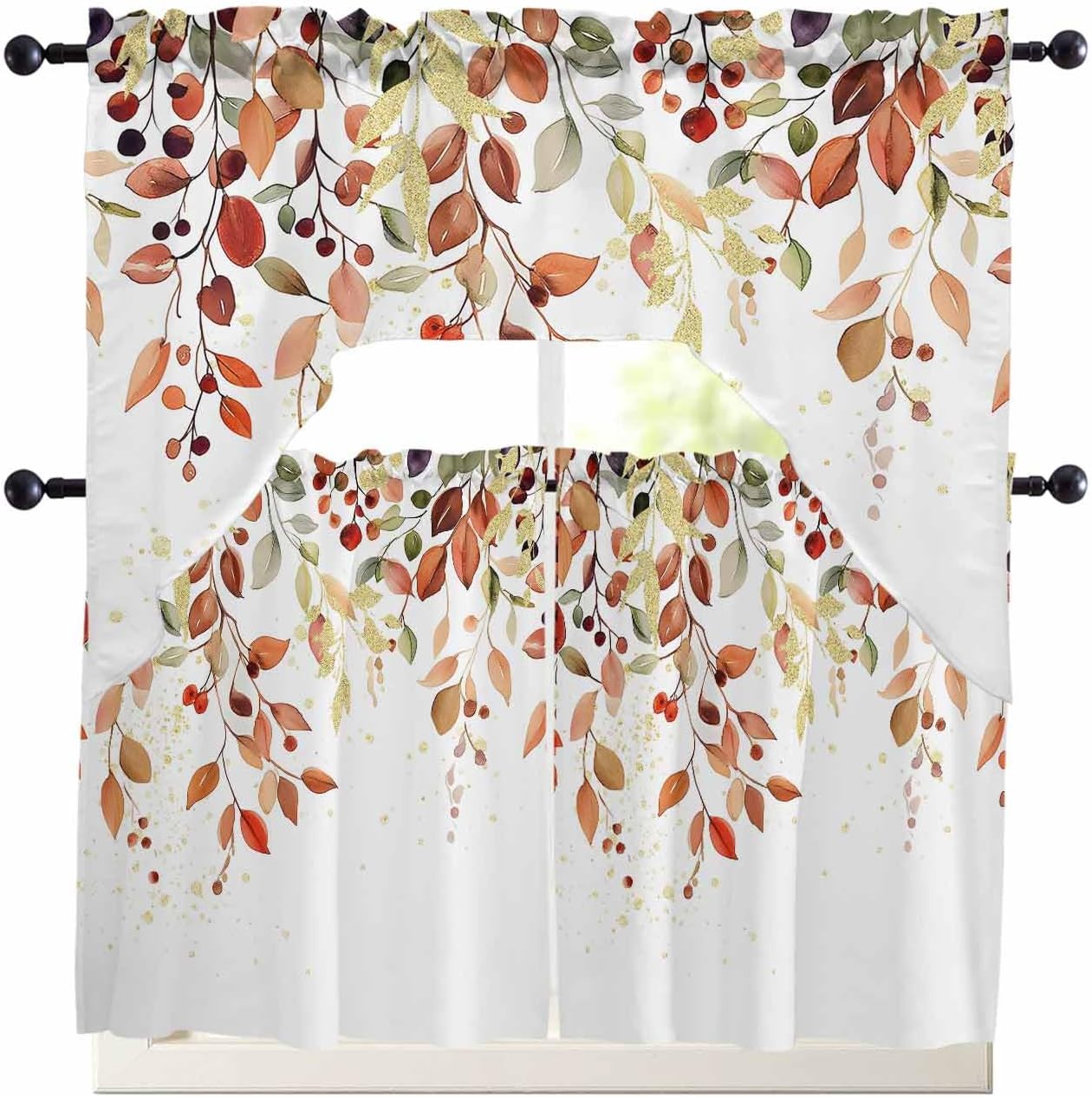 Amazon.com: Fall Leaves Kitchen Curtains Swag Valance and Tier Curtains ...