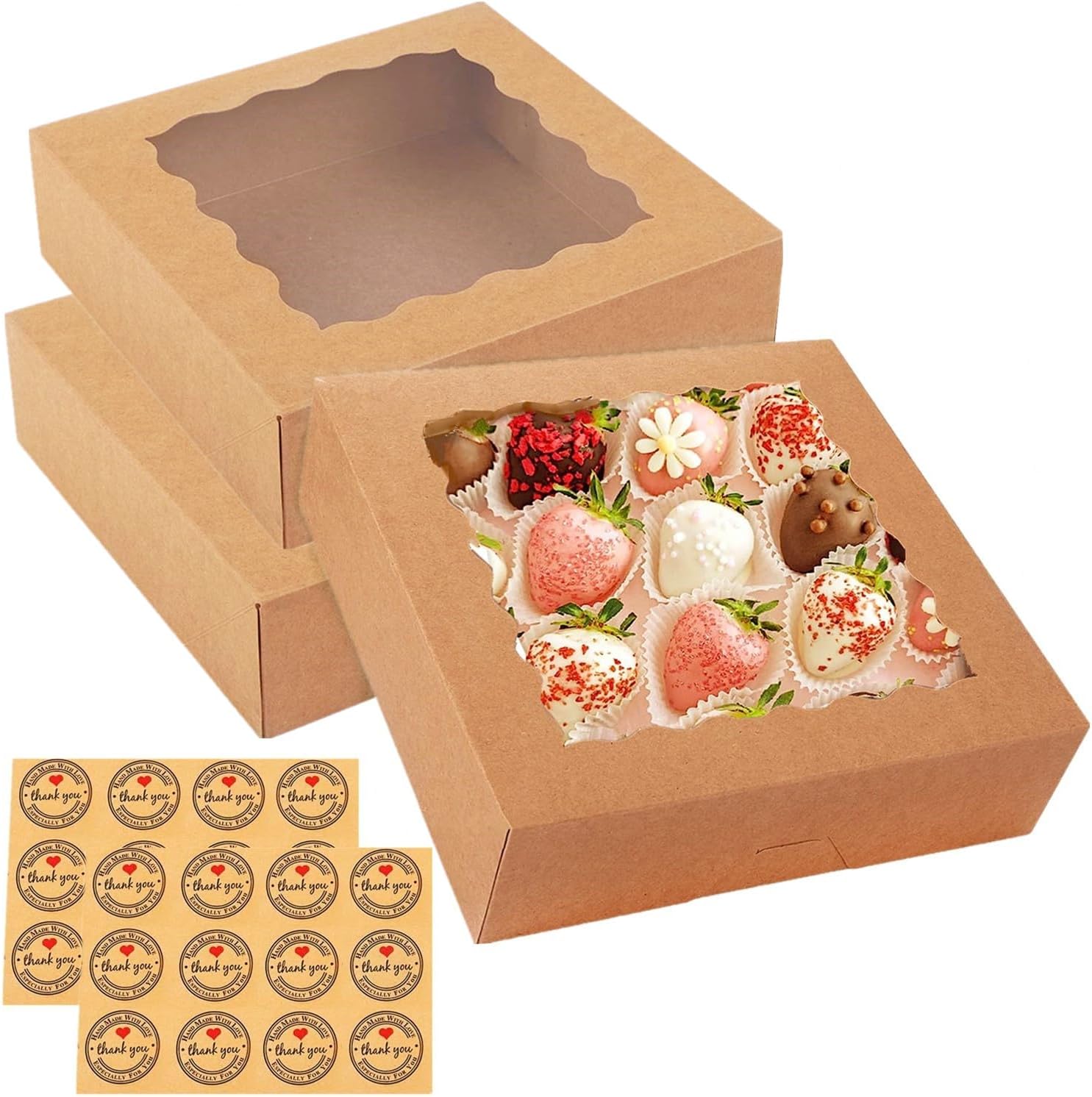30 Pack Cardboard Bakery Boxes with Window 8x8x2.5 Inch, Pie Boxes ...