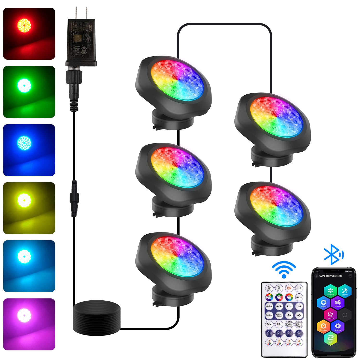 T-SUN Submersible Pond Light, Bluetooth APP Control LED Pond Lights RGB ...