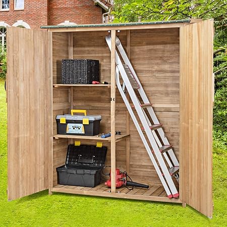 Amazon.com : Goplus Outdoor Storage Cabinet, Double Lockable Wooden ...