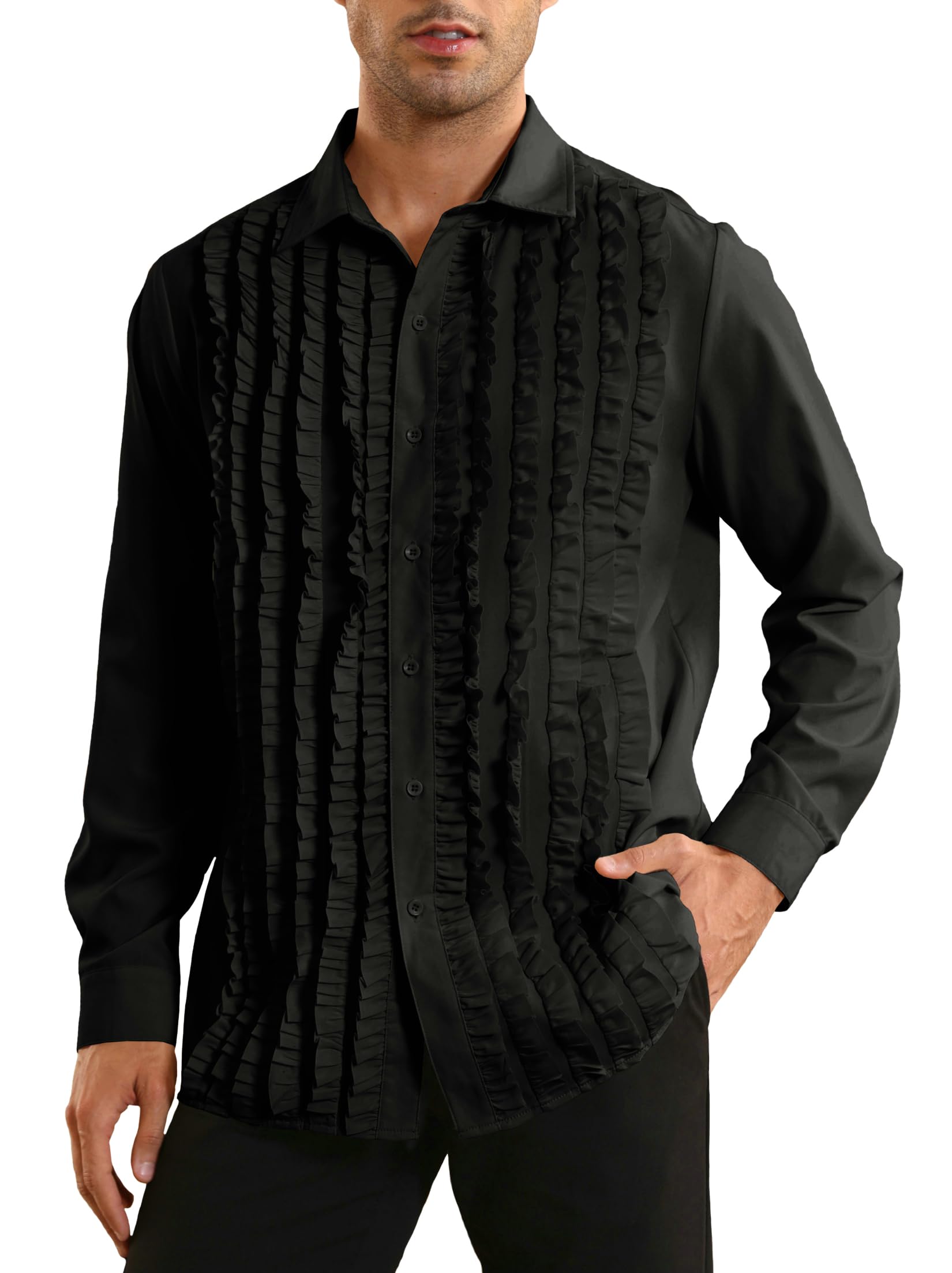 Snapklik.com : Mens Ruffle Tuxedo Shirt 80s Prom Ruffled Button Down ...