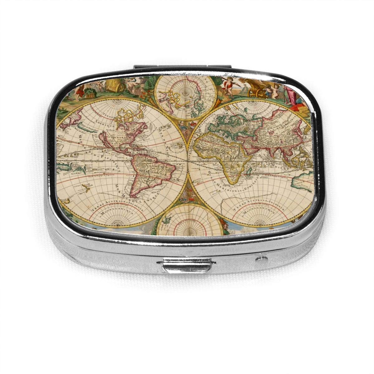 Metal Portable Pill Organizer Geo Hydrographic World Map Or General ...