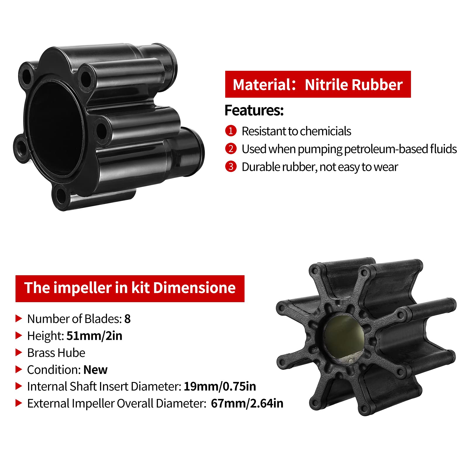 BDFHYK 807151A14 Water Pump Housing and Impeller Repair Kit for ...