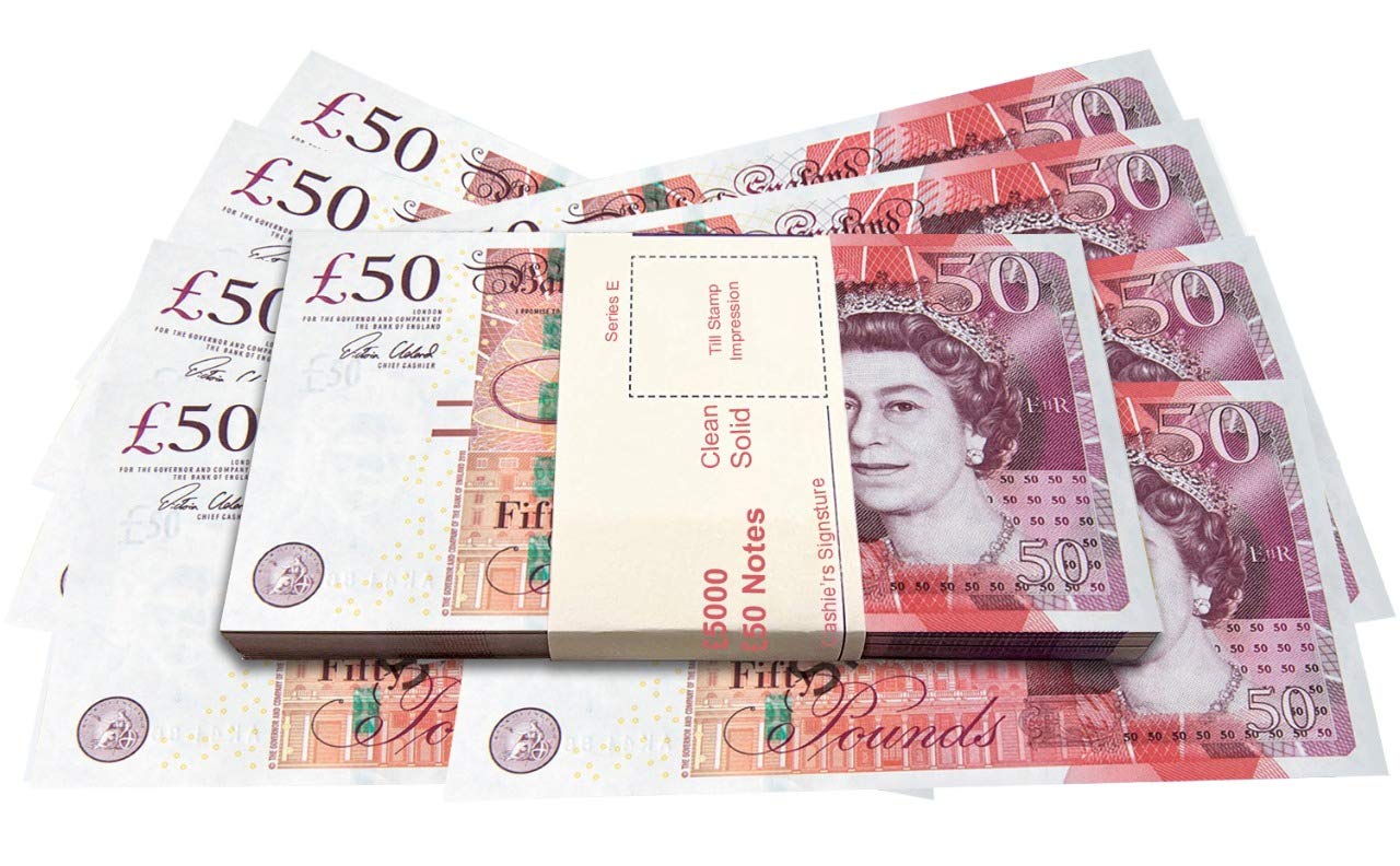 Prop Money Cash - £50 Note Stacks for Pranks & Movies - Fake 50 Notes ...