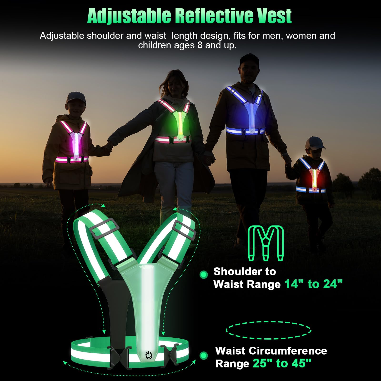 Snapklik.com : SAWNZC LED Reflective Vest Running Gear, 5 Colors Lights ...