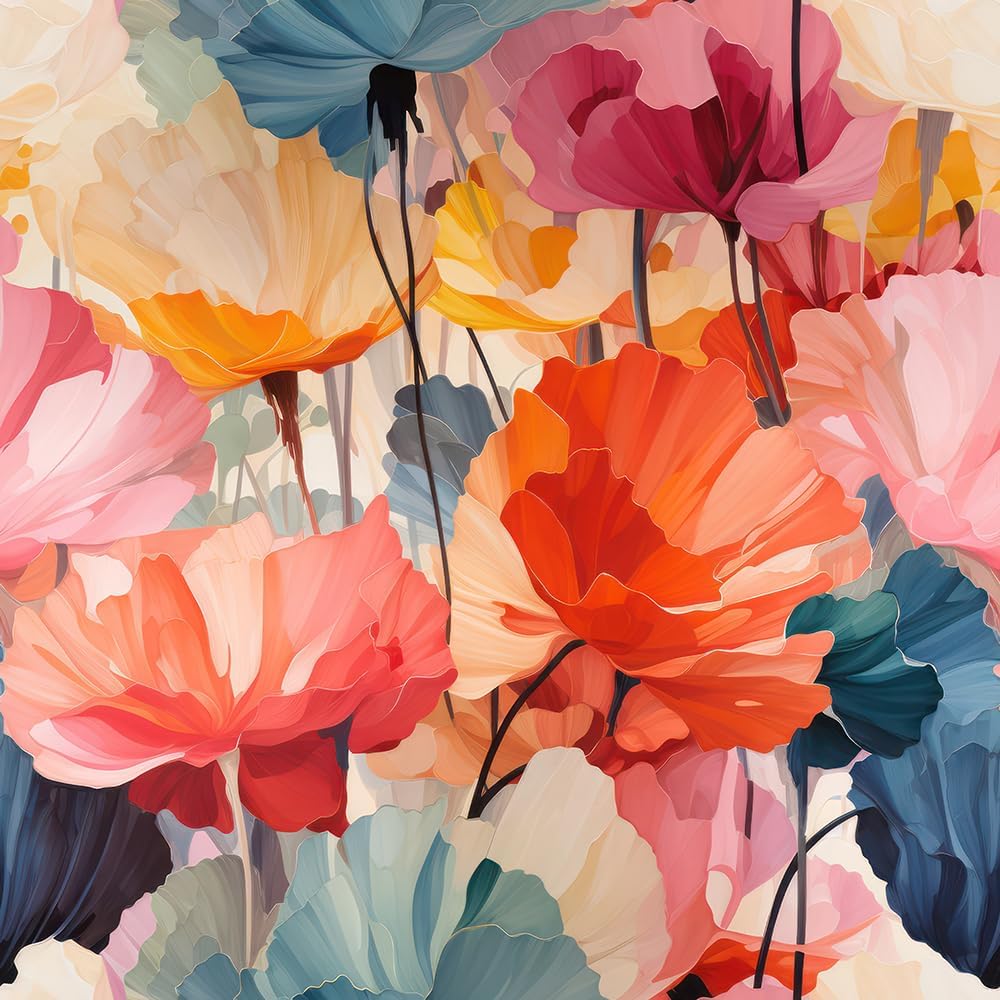 REDAMANCY 17.7"x236" Watercolor Red Blue Flower Modern Peel and Stick ...
