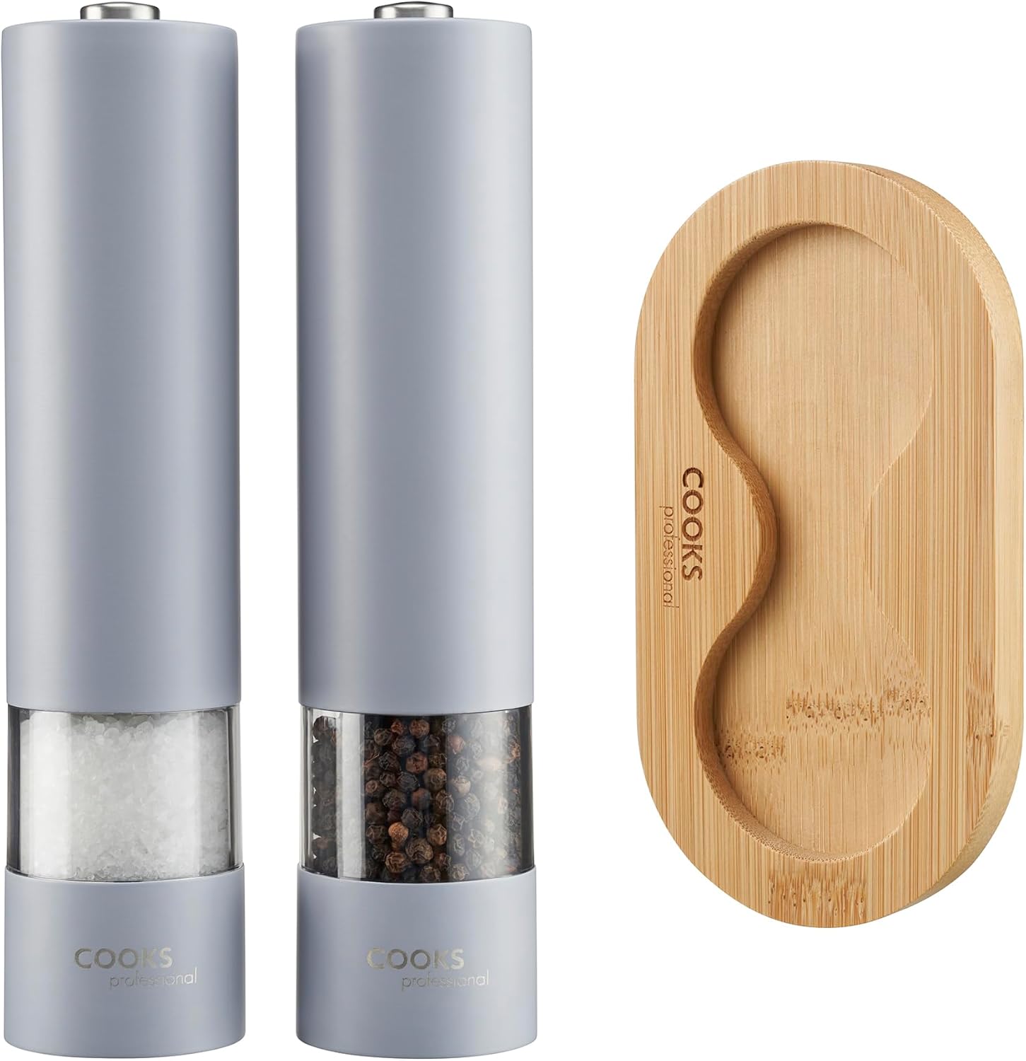 Cooks Professional Electric Salt and Pepper Mill Set with Bamboo Base ...