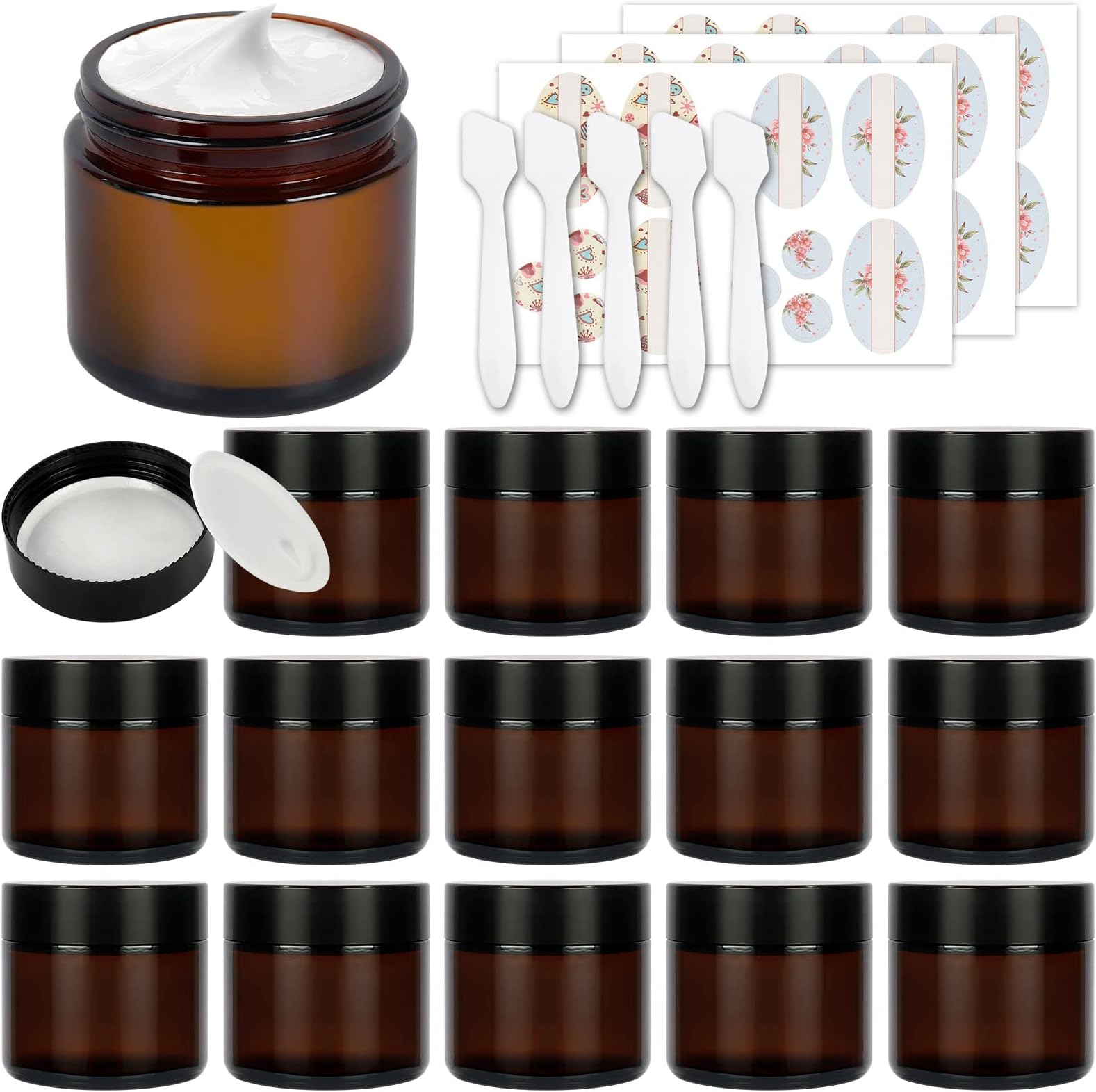 4 oz Amber Glass Jars, 15 Pack 120 ml Glass Jars with Lids - Brown ...