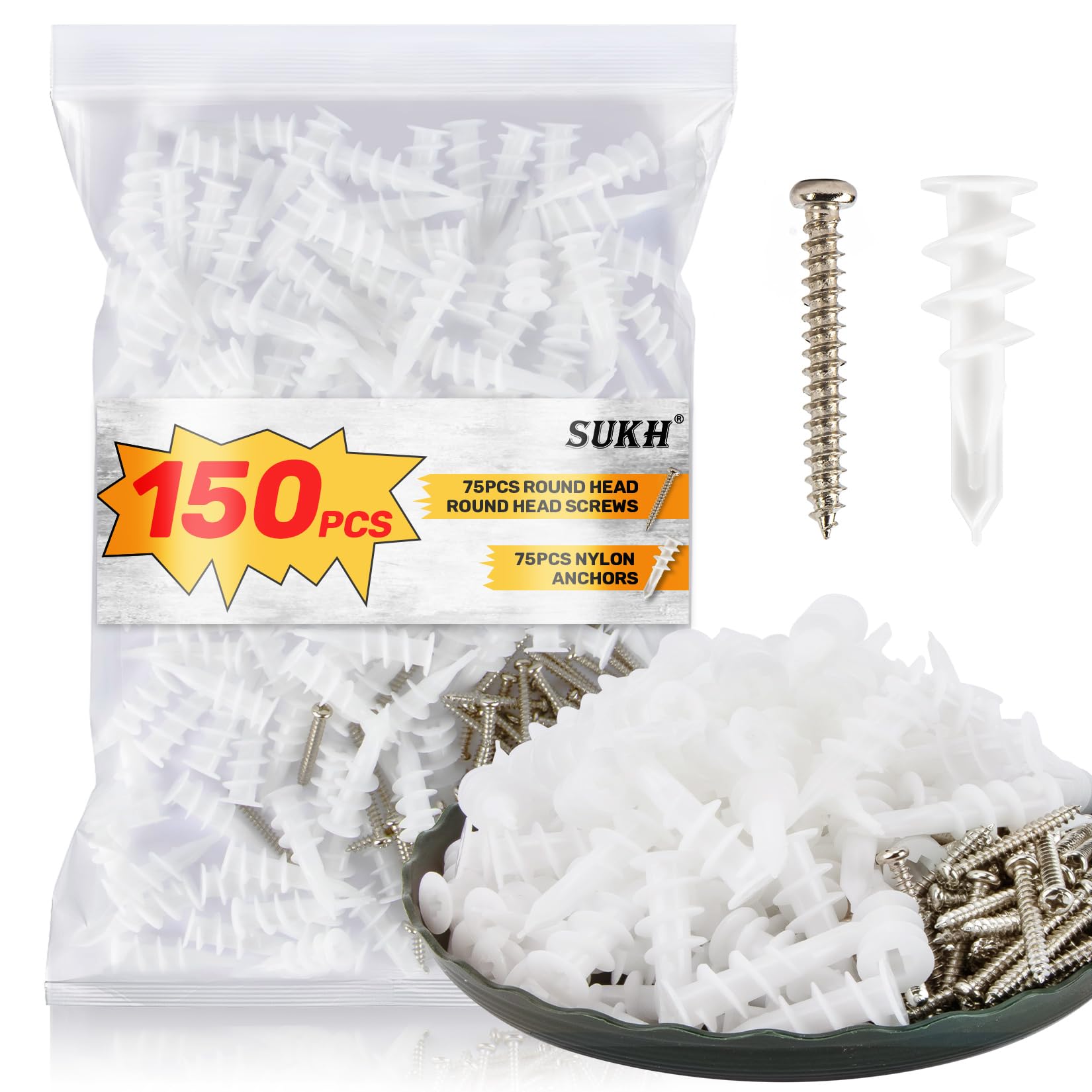 Snapklik.com : Sukh150 PCS Self Drilling Drywall Anchors - Nylon Anchor ...