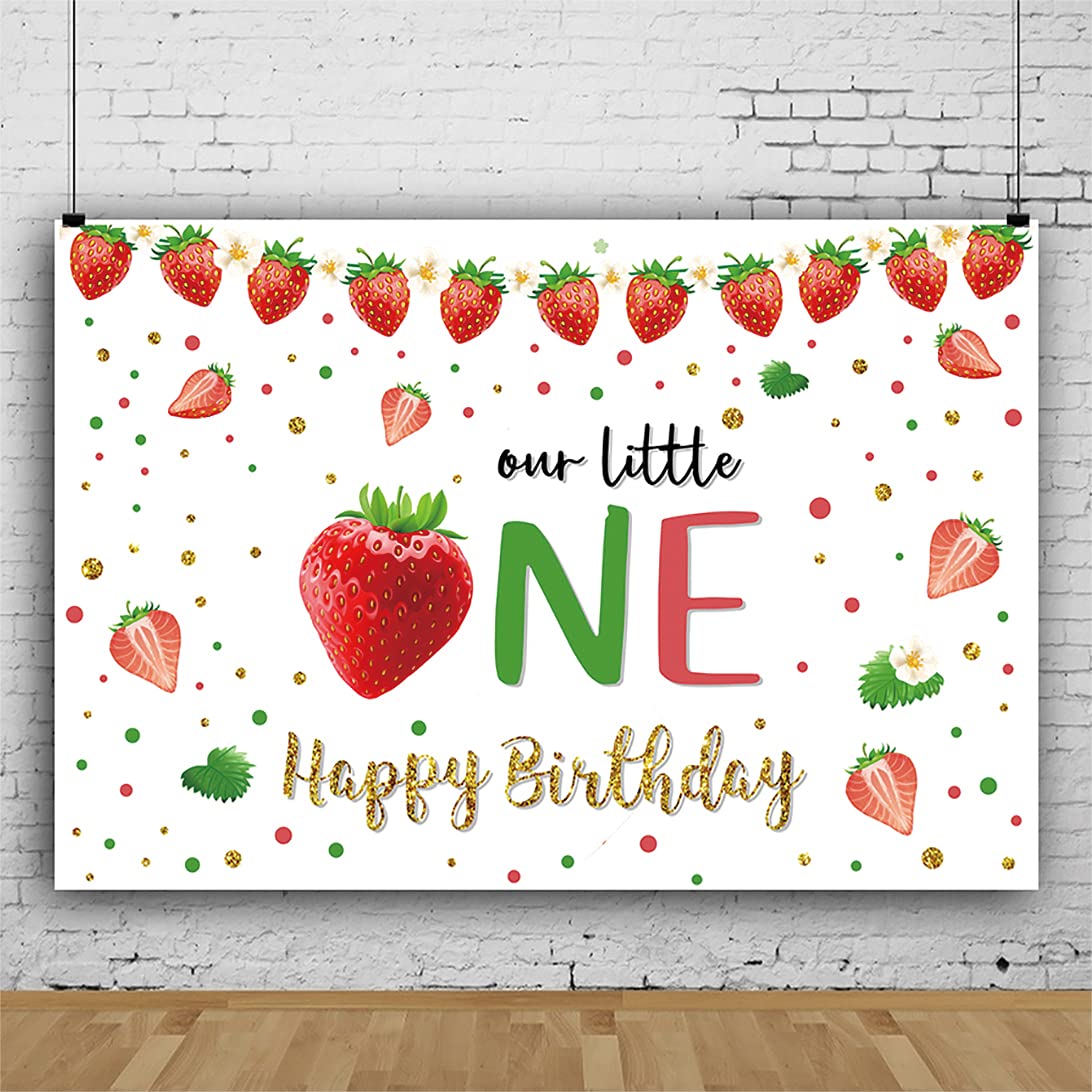 Buy Leowefowa Girl's 1st Strawberry Birthday Backdrop 7x5ft Our Little ...