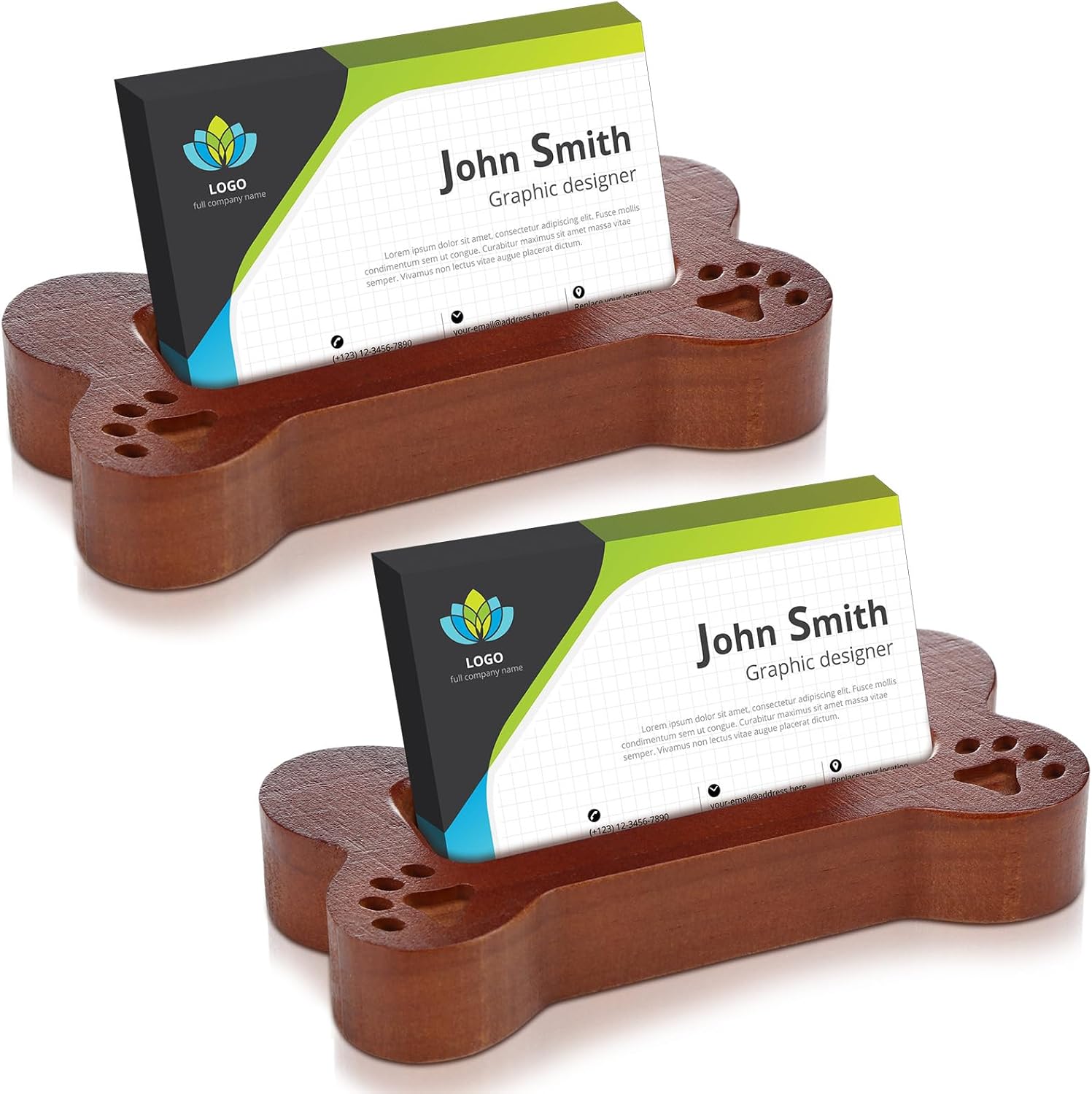 Amazon.com : Menkxi 2 Pcs Dog Business Card Holder Wooden Desk Dog Bone ...