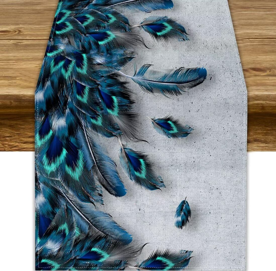 Amazon.com: Peacock Feather Table Runner, Retro Blue Green Peacock Feathers Vintage Turquoise ...