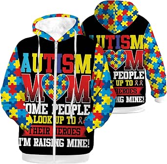 lodaden Autism Mom Sweatshirt for Women Winter Coat Fleece Jacket ...