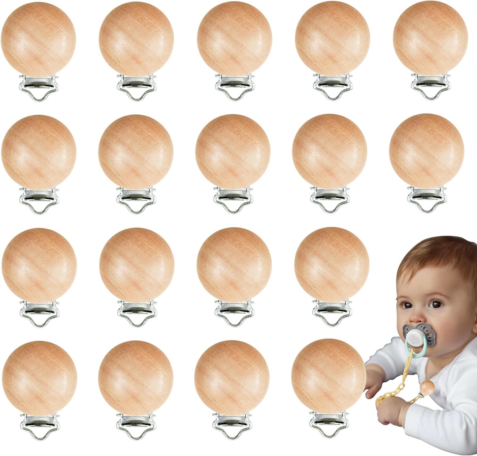 Amazon.com : 18 Pieces Wood Pacifier Clips Toy Suspender Clips Baby ...