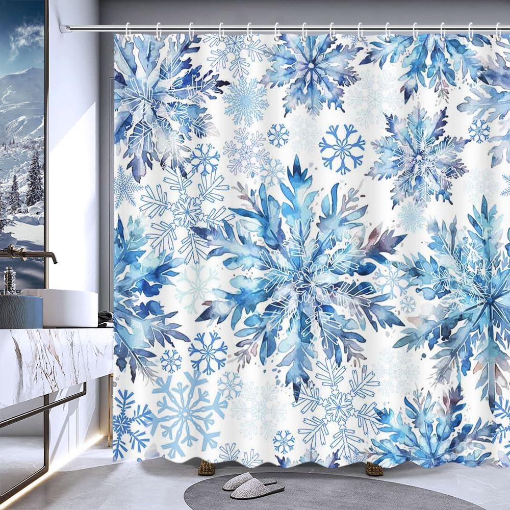 Amazon.com: MEHOFOND Christmas Snowflake Shower Curtain Winter Shower ...