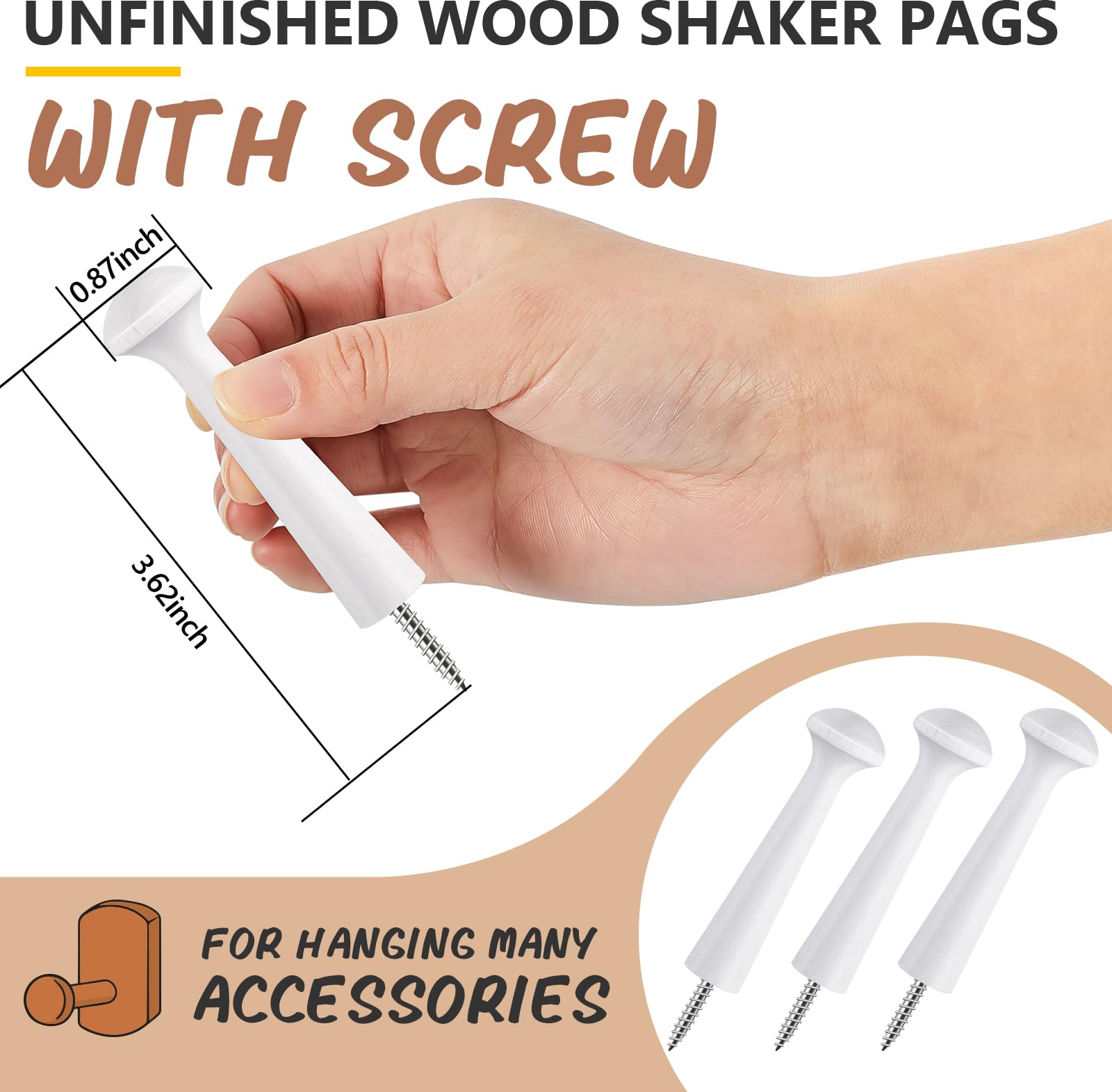Snapklik.com : Jetec 10 Pieces Wooden Shaker Peg Screw-on Pegs 3.62 ...