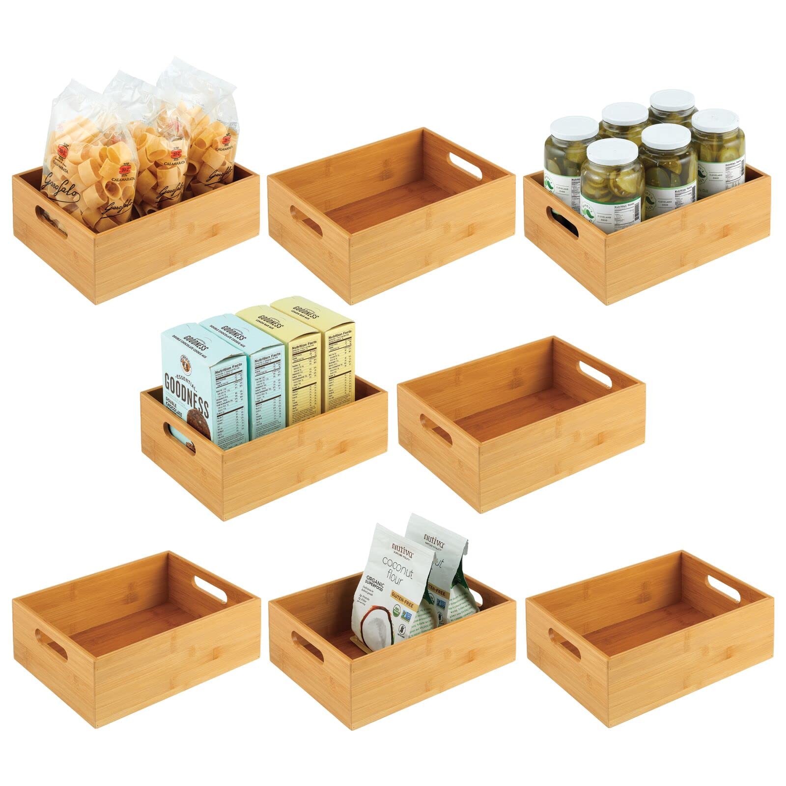 mDesign Bamboo Wood Organizer Storage Bin Open-Top Box with Built-In ...