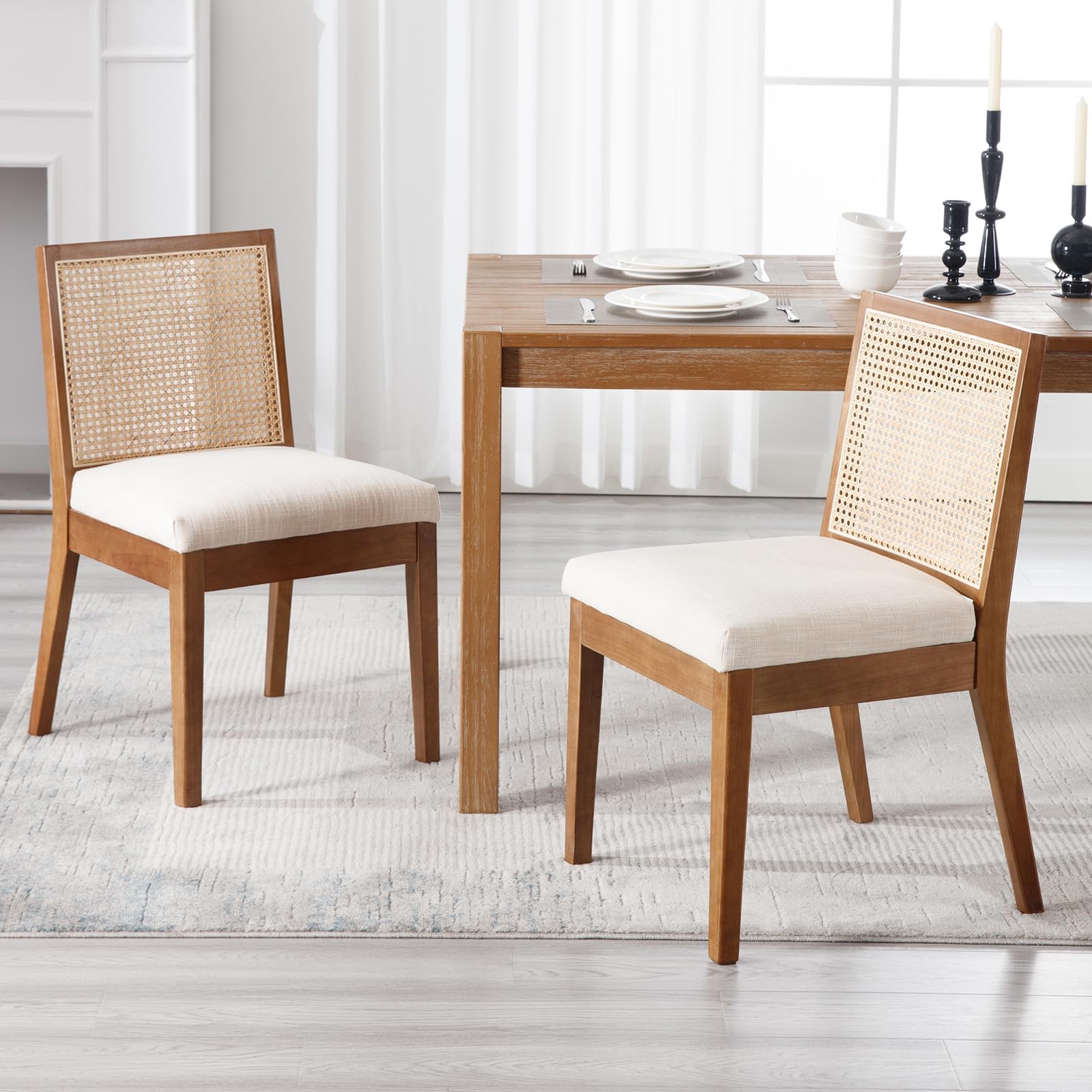 Wahson Rattan Dining Chairs Set of 2 Mid Century Modern Kitchen Chairs ...