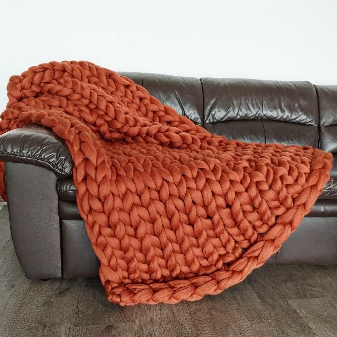 Amazon.com: Chunky Wool Studio Terracotta Throw Blanket, Rust Throw ...