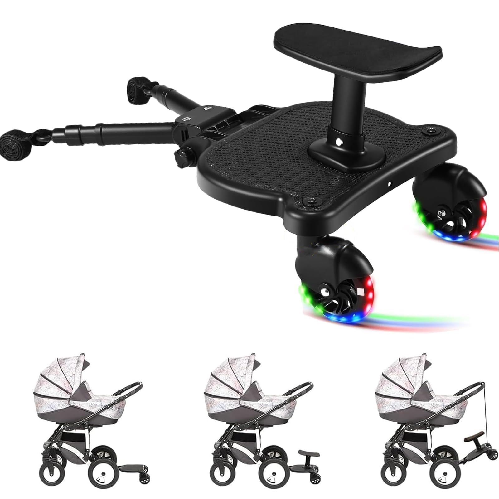 Universal Stroller Board with 2 Lighted Wheels, 2024 New 2-in-1 Buggy ...