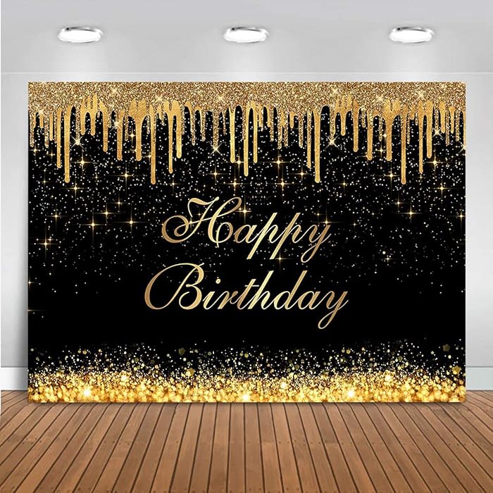 Buy Mocsicka Black and Gold Birthday Backdrop Black Glitter Dots ...