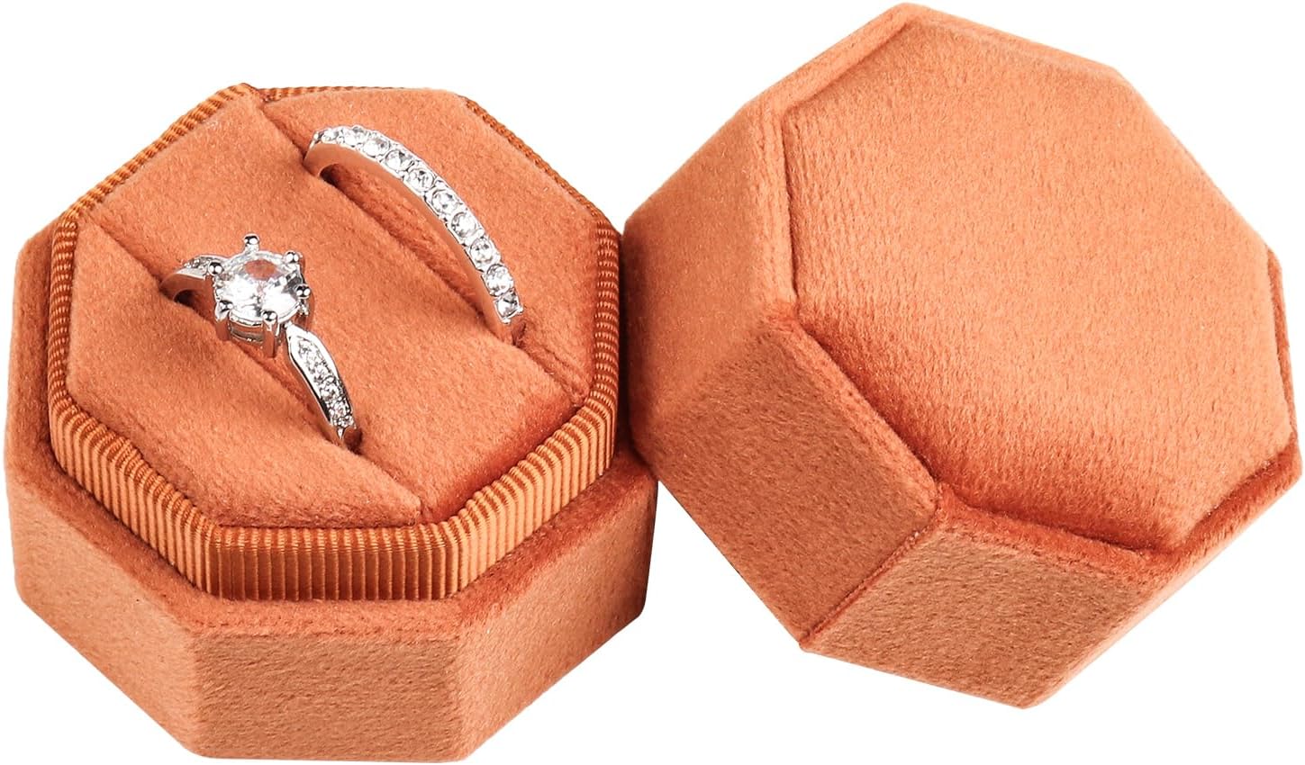 Amazon.com: JIDUO Octagon Velvet Ring Box for Proposal 2 Slots Wedding ...