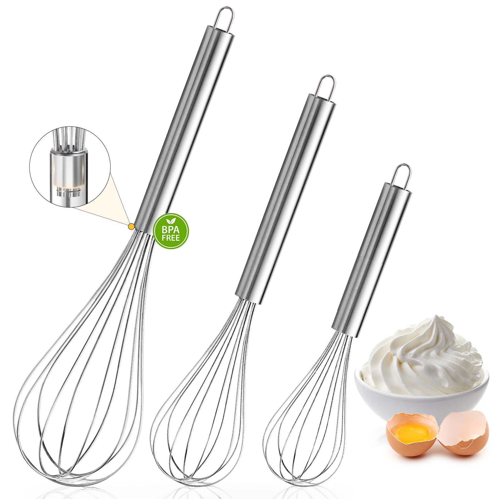 Amazon.com: OOKUU Stainless Steel Wire Whisk Set - 3 Packs Balloon ...
