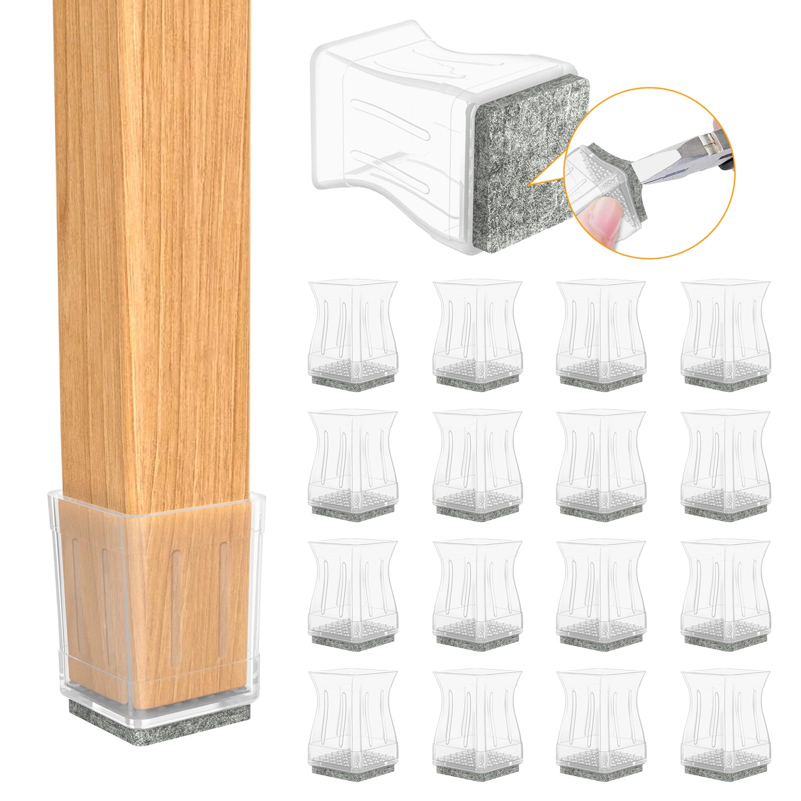 24 PCS Clear Square Furniture Caster Cups,Silicone Chair Leg Protectors ...