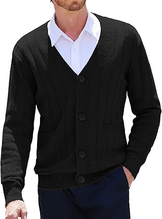 COOFANDY Cardigan pour homme en tricot torsadé avec col en V boutonné ...