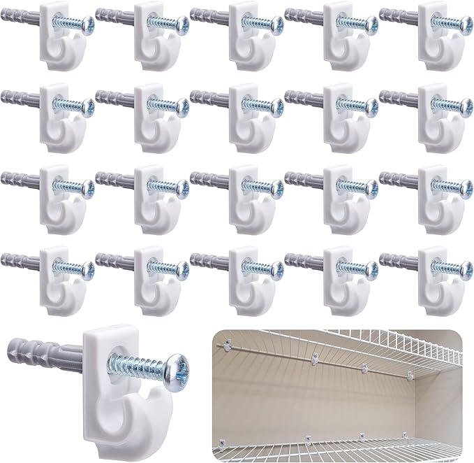 Sfcddtlg 20 PCS White Down Wall Clips-Wire Shelf Loop Clips-Plastic ...