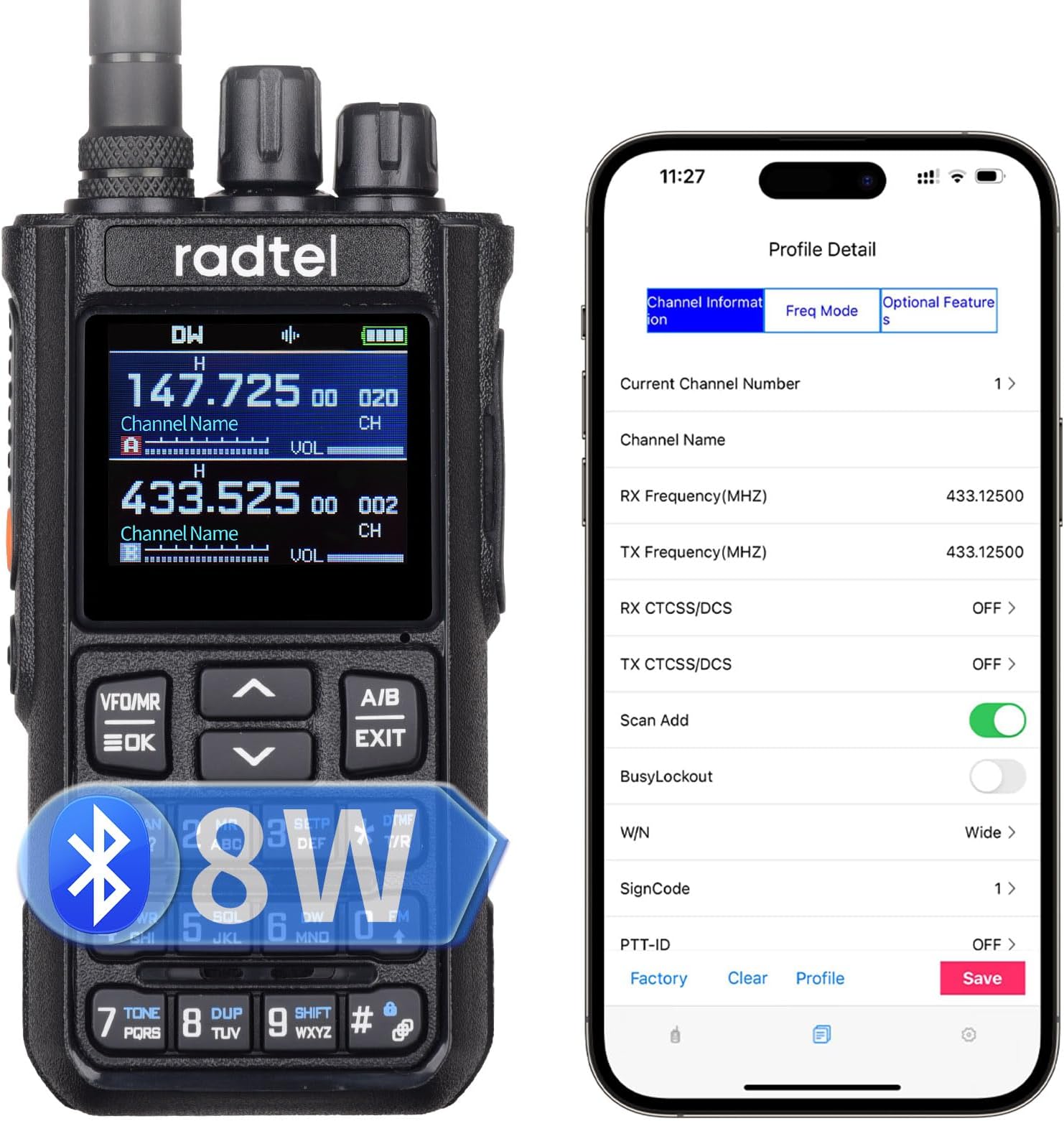 Radtel RT-900 Walkie Talkie Portatile Long Range 8W Multi-Banda, Radio Bi-direzionale VHF/UHF ...