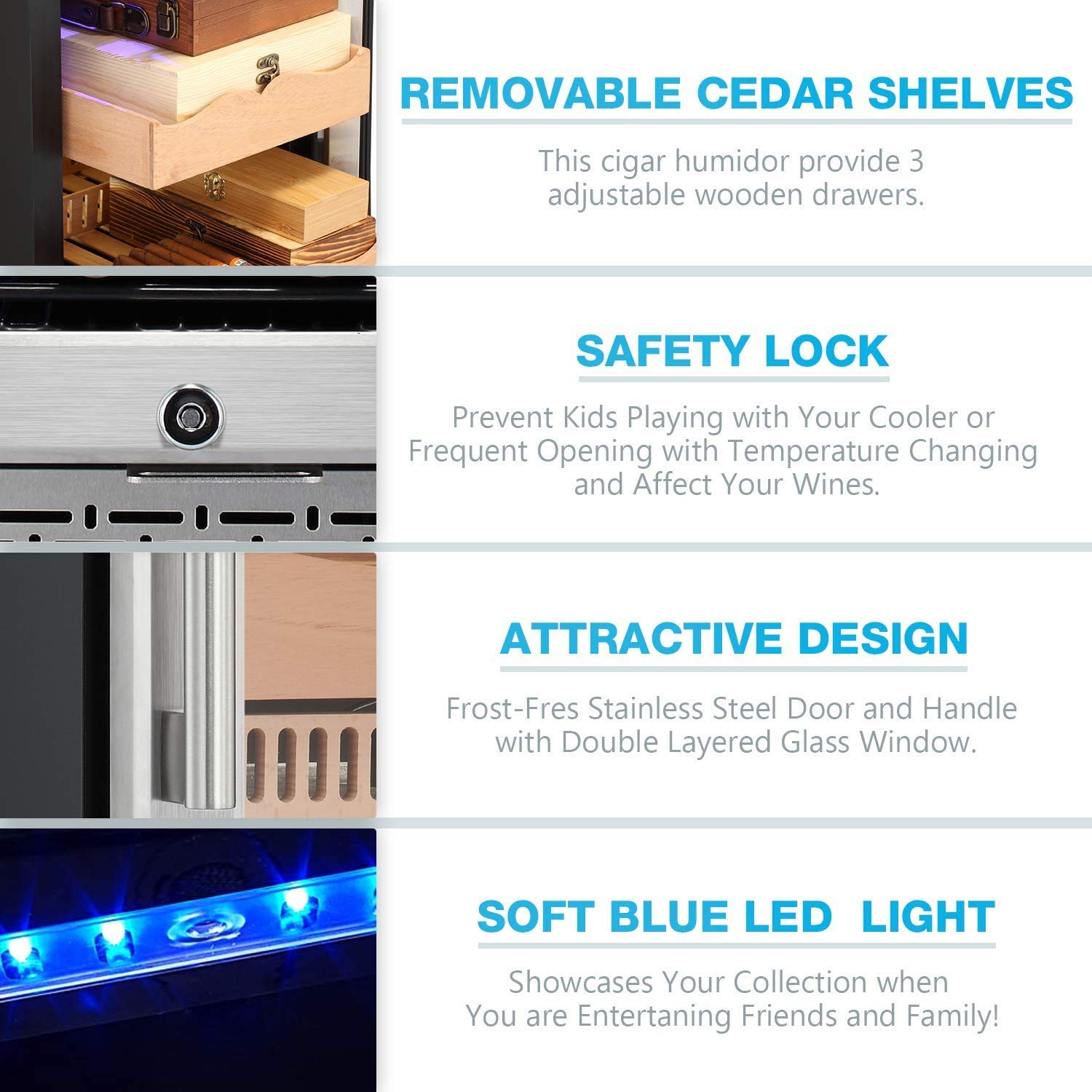 Antarctic Star Electronic Cooler Humidor, 24'' Buit-in Glass Door ...