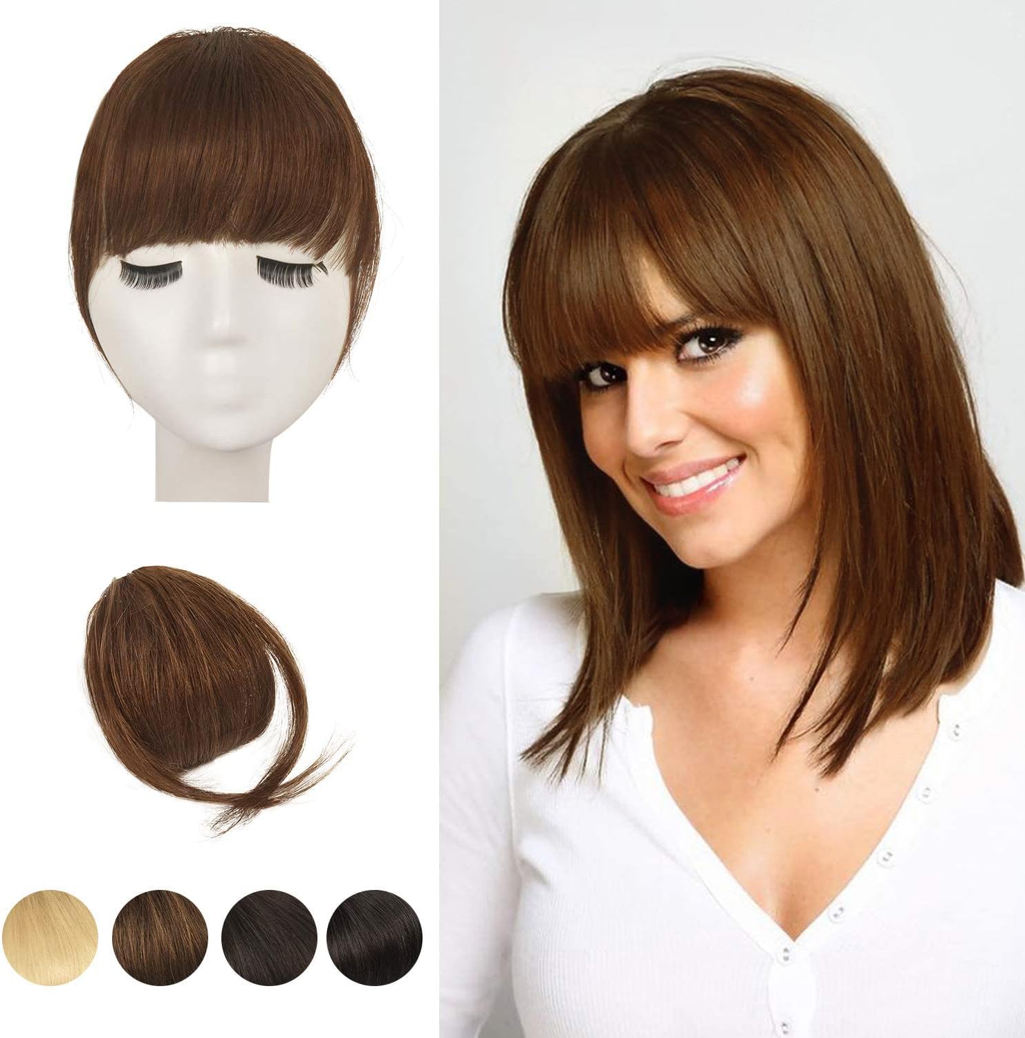 BARSDAR Clip in Fringe Human Hair 100% Real Hair Fringe Extensions Clip ...