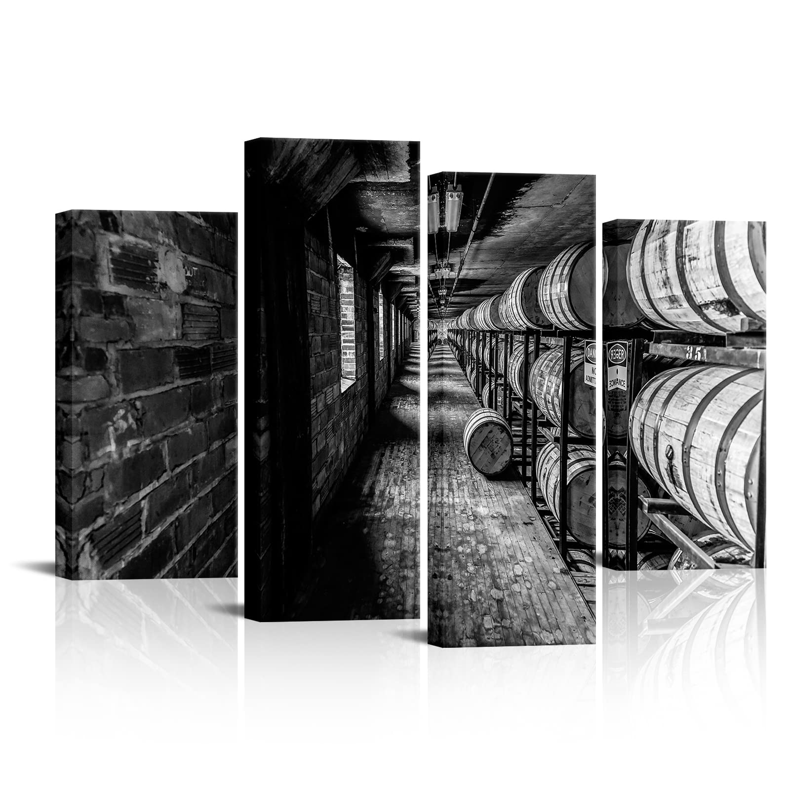 Amazon.com: Nachic Wall 4 Panels Wine Barrel Canvas Wall Art Black and ...