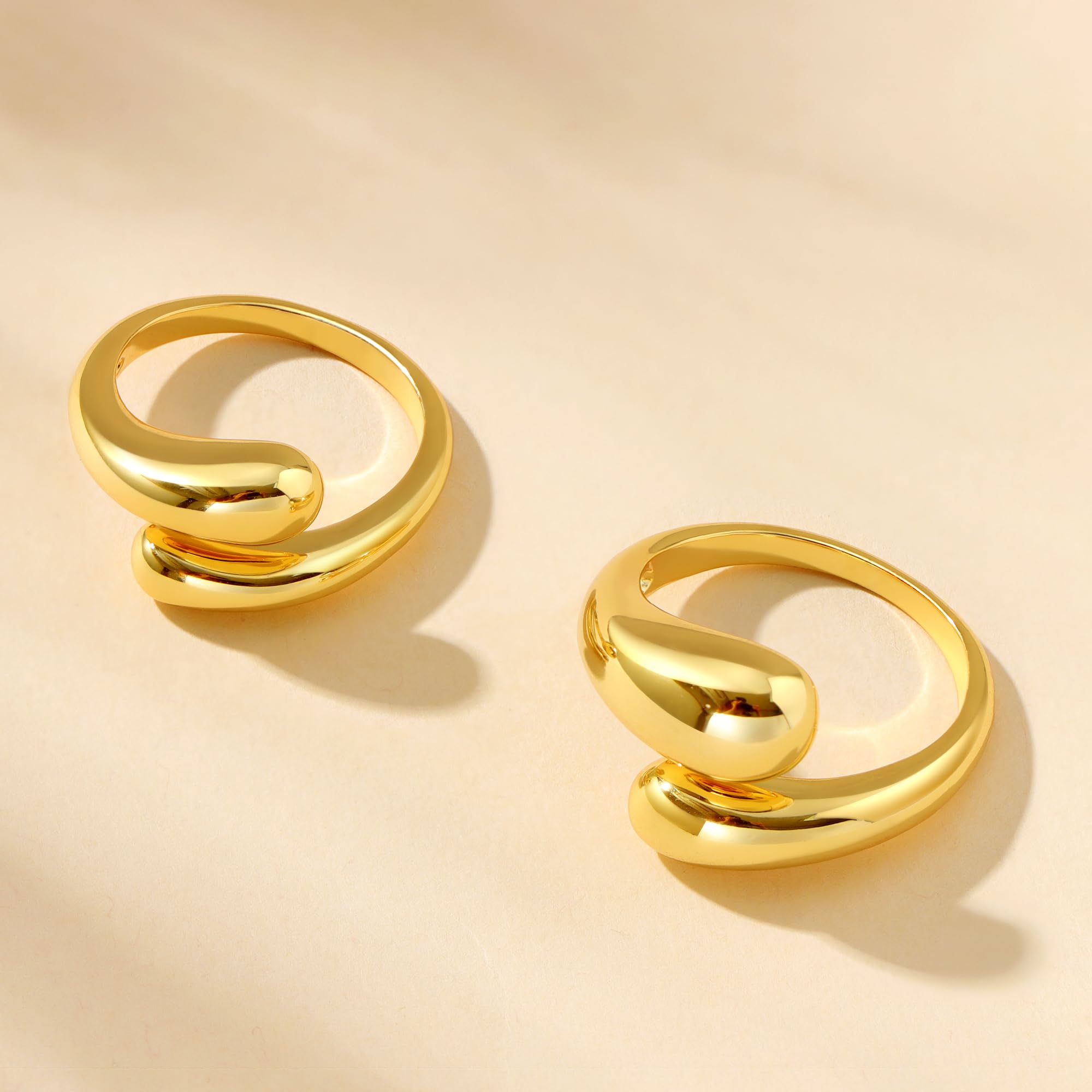 Snapklik.com : Chunky Open Stackable Rings Gold-Plated Dome Teardrop ...
